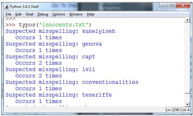 Solved Python 3.x: Write a function typos(fname) that | Chegg.com