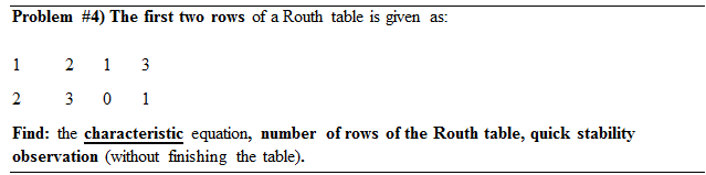Solved Problem #4) The first two rows of a Routh table is | Chegg.com
