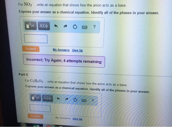 Solved For NO2 Write An Equation That Shows How The Anion Chegg