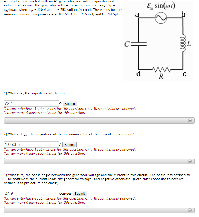 Solved A circuit is constructed with an AC generator, a | Chegg.com