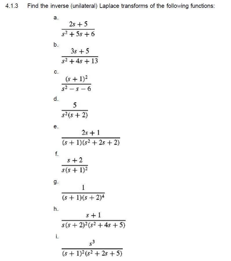 Solved Find the inverse (unilateral) Laplace transforms of | Chegg.com