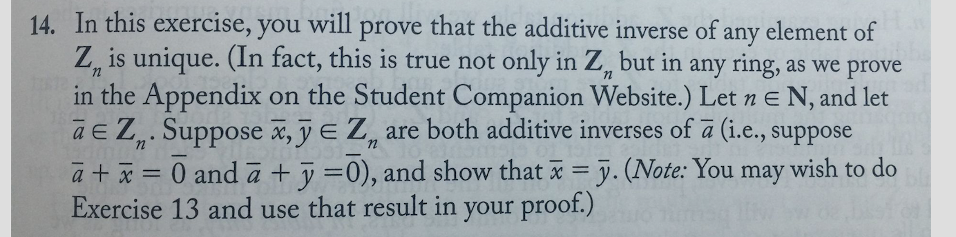 prove that the additive inverse of any element of Zn | Chegg.com