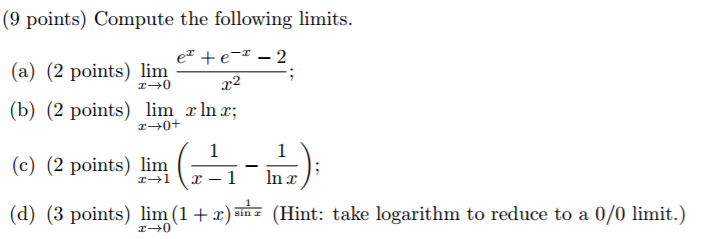 Solved Compute the following limits. lim_x rightarrow 0 + | Chegg.com