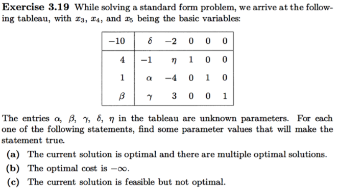 Solved Exercise 3.19 While solving a standard form problem, | Chegg.com