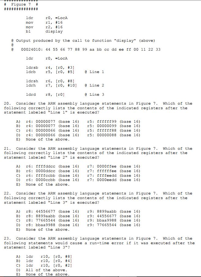 Figure 7 ldr mov mov bl r1, #16 r2, #16 display e | Chegg.com