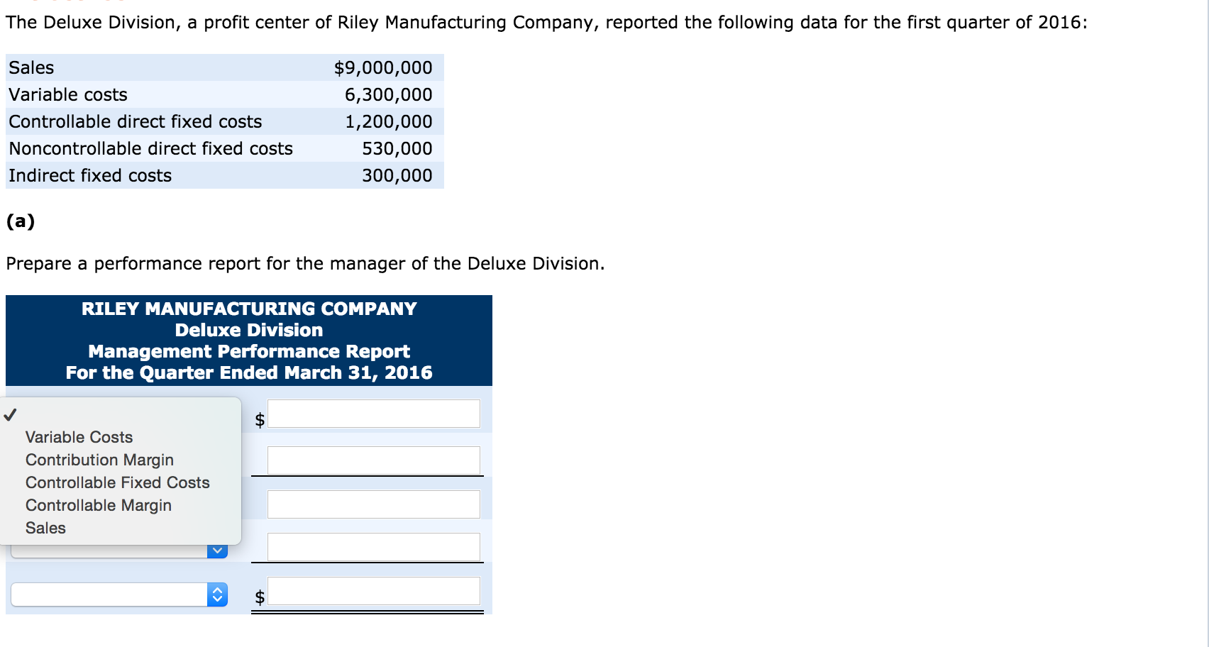 Solved The Deluxe Division, a profit center of Riley | Chegg.com