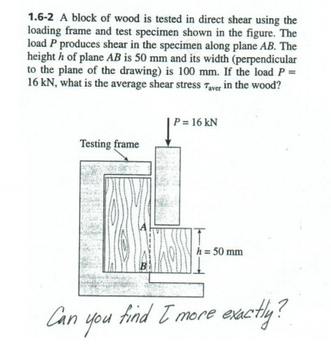 Solved 1.6-2 A block of wood is tested in direct shear using | Chegg.com