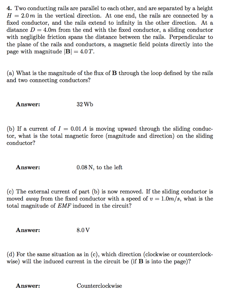 Solved 4. Two conducting rails are parallel to each other, | Chegg.com