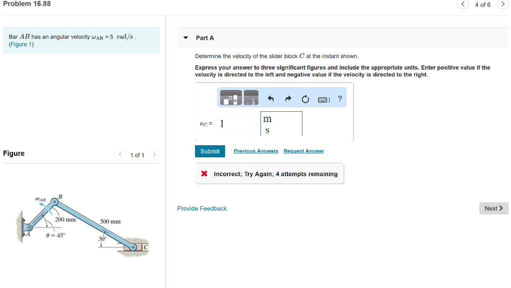Solved Problem 16.88 ? 4016 ? Bar AB has an angular velocity | Chegg.com
