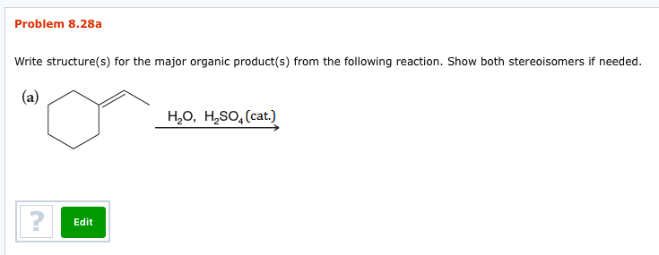 Solved Problem 8.28a Write structure(s) for the major | Chegg.com