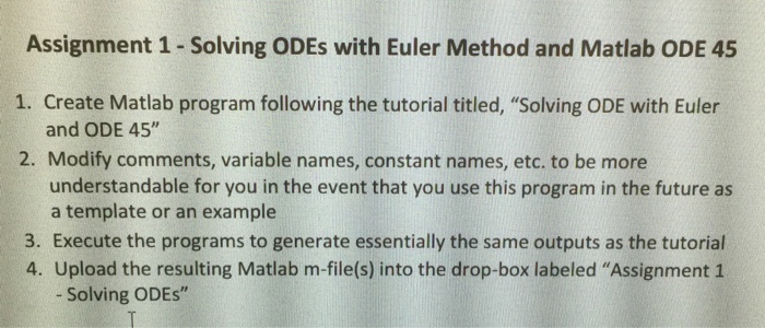 Solved Assignment 1 Solving Odes With Euler Method And