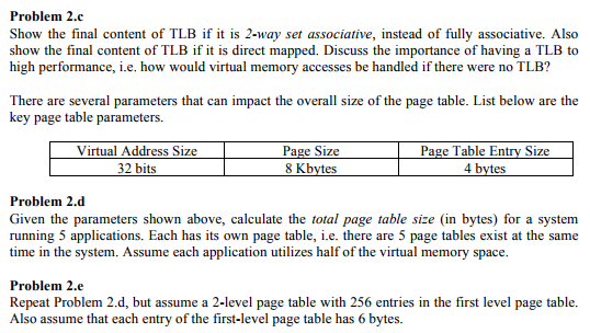Problem 2 TLB and Address Mapping Virtual memory uses | Chegg.com