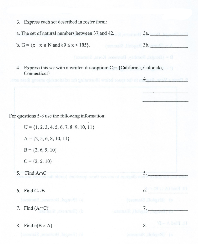Solved 3. Express each set described in roster form: a. The | Chegg.com