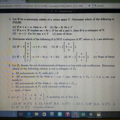 Solved Let H be a nonempty subject of vector space V. | Chegg.com