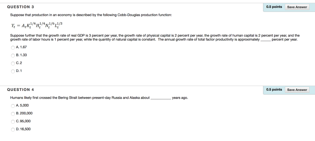 Solved QUESTION 1 0.5 points Save Answer Suppose that | Chegg.com