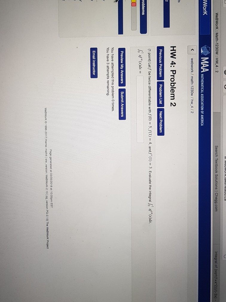 Solved WeBWorK: Math-1230W:HW 4:2 Search Textbook Solutions | Chegg.com