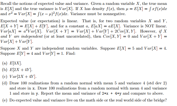 Solved Recall the notions of expected value and variance. | Chegg.com