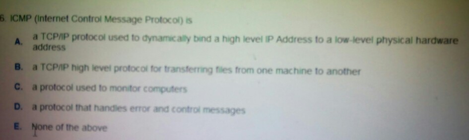 Solved ICMP (Internet Control Message Protocol) is A. a | Chegg.com