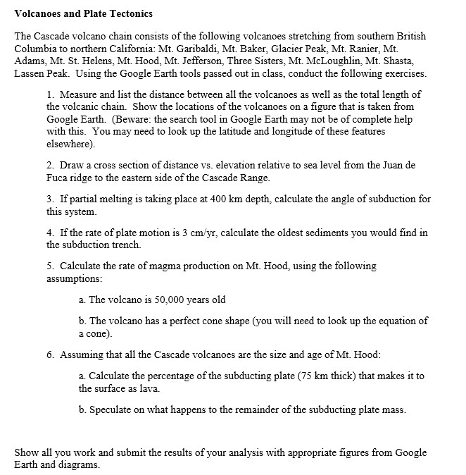 Volcanoes and Plate Tectonics The Cascade volcano | Chegg.com