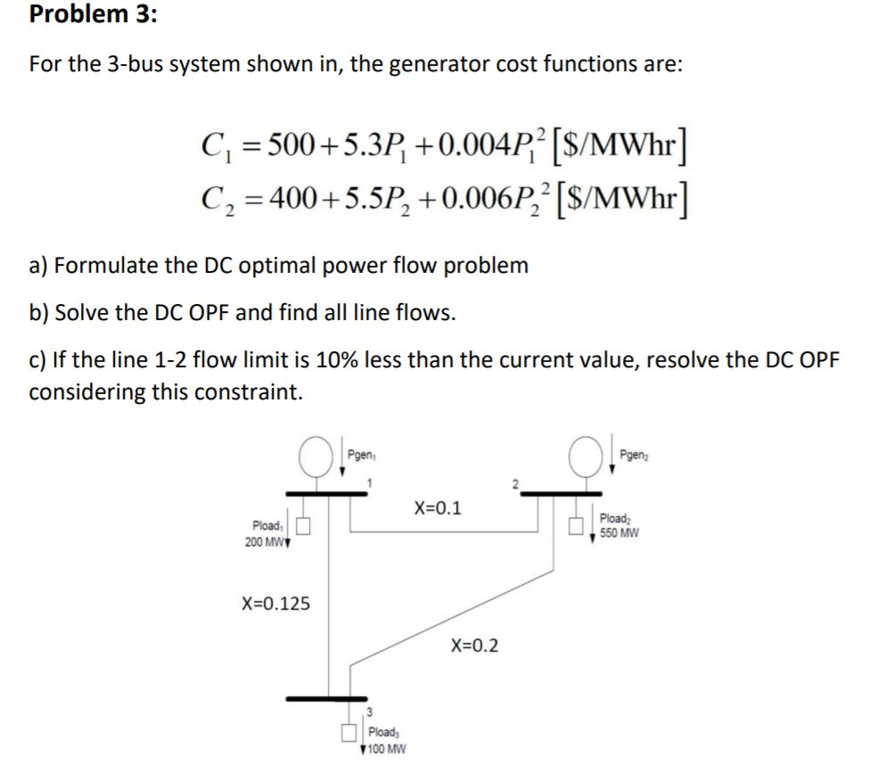Problem 3: For the 3-bus system shown in, the | Chegg.com