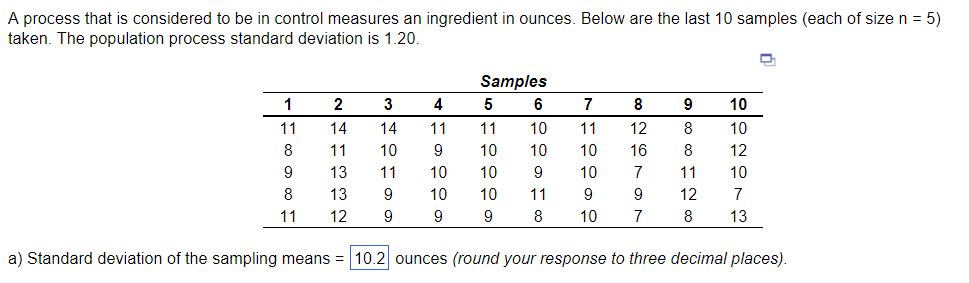 Solved A process that is considered to be in control | Chegg.com
