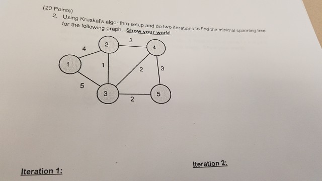 Solved (20 Points) 2. Using Kruskal's algorithm for the | Chegg.com
