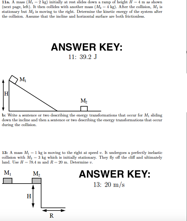 Solved A mass (M_1 = 2 kg) initially at rest slides down a | Chegg.com