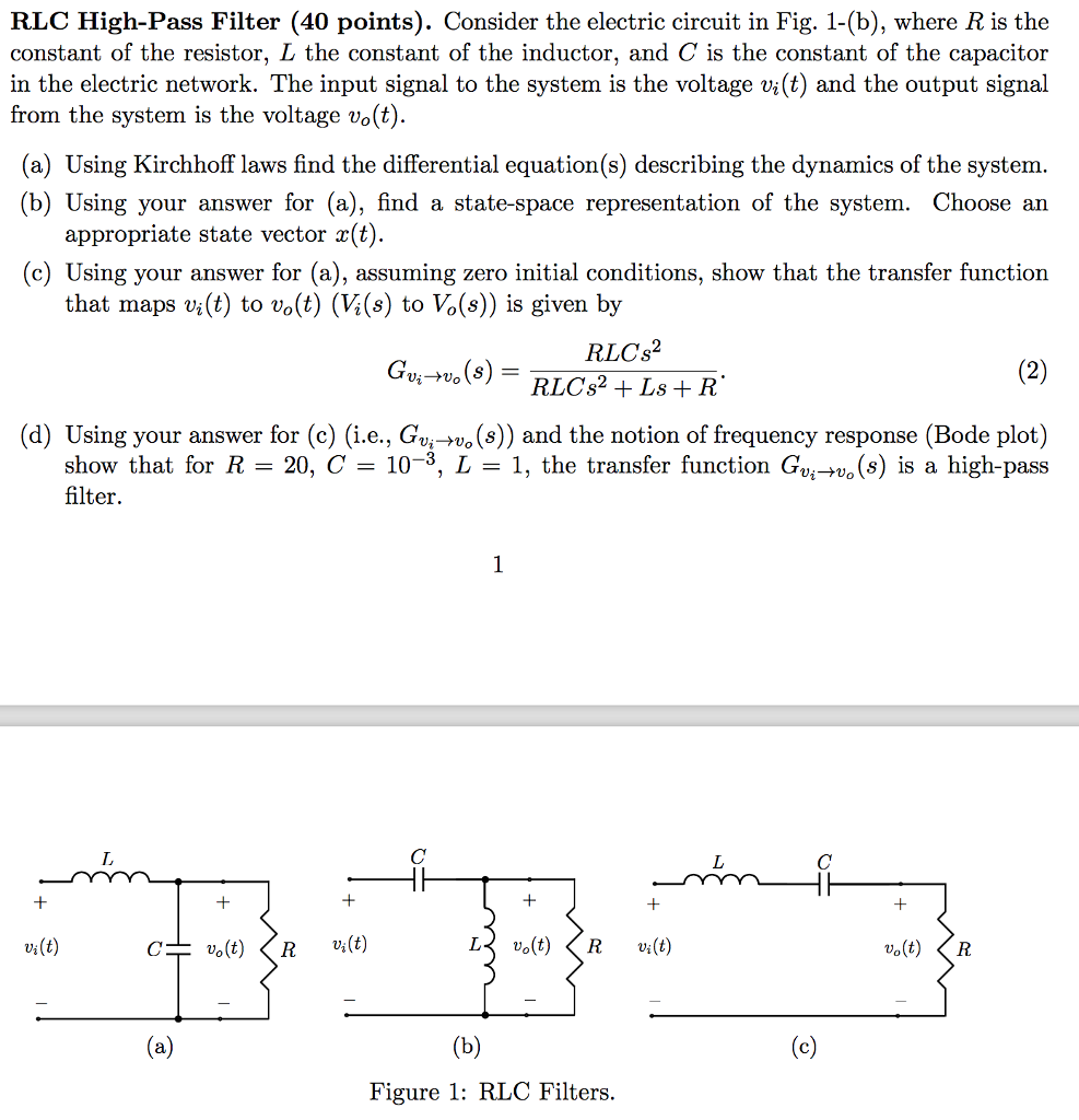 Solved RLC Low-Pass filter. Consider the electric circuit | Chegg.com