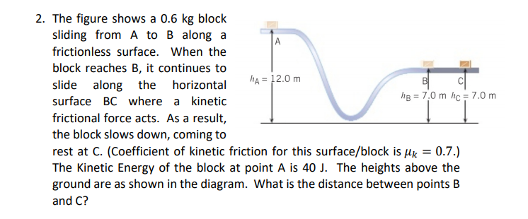 Solved 2. The figure shows a 0.6 kg block sliding from A to | Chegg.com
