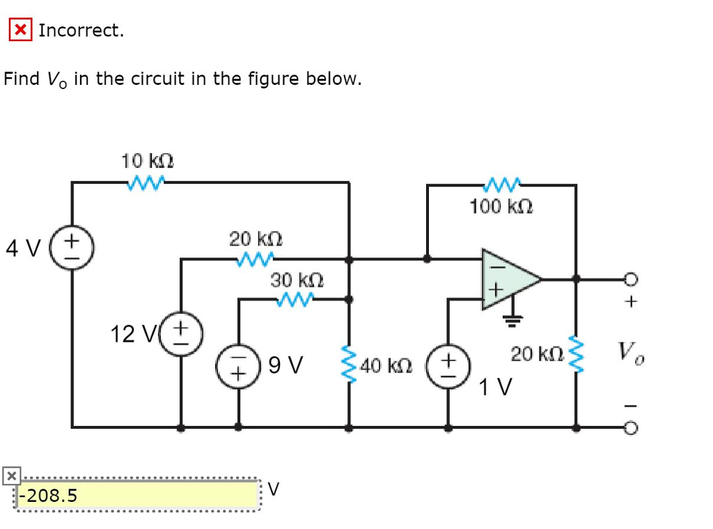 Solved Incorrect Find Vo in the circuit in the figure below. | Chegg.com