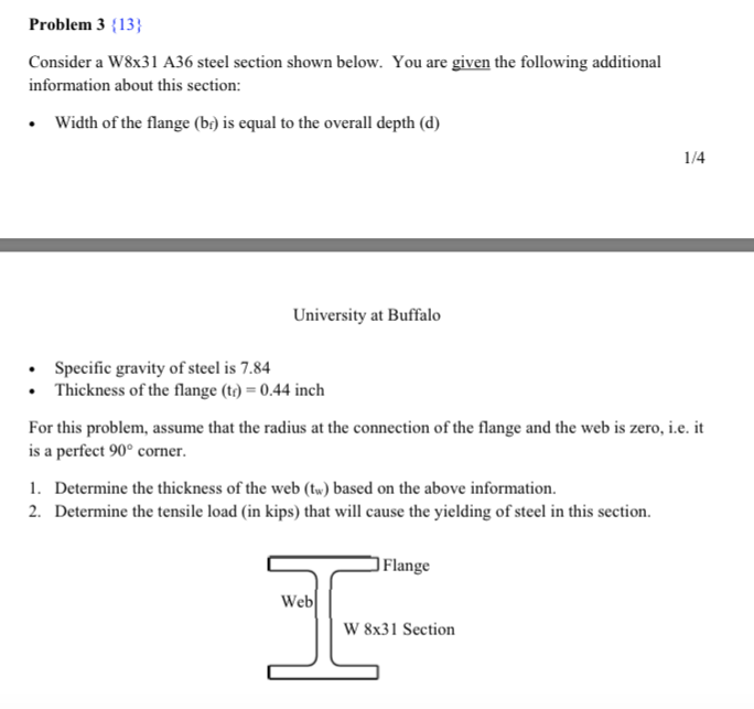 Solved Problem 3 13 Consider a W8x31 A36 steel section shown | Chegg.com