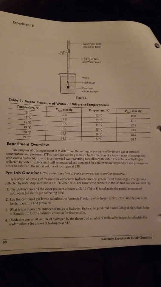Solved Experiment 8 ーEudiometer (Gas Measuring Tube) | Chegg.com