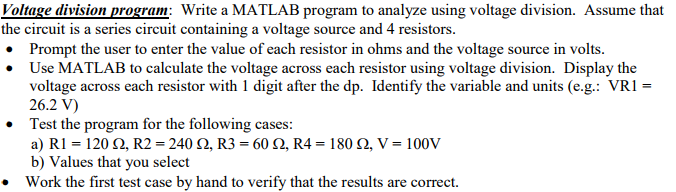 Solved Write A Matlab Program To Analyze Using Voltage