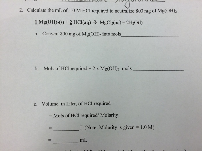 Solved Calculate the mL of 1.0 M HCL required to neutralize | Chegg.com