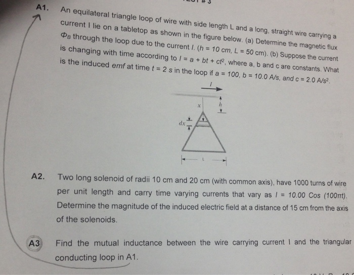 Solved An equilateral triangle loop of wire with side length | Chegg.com
