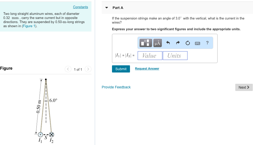 Solved Constants Part A Two long straight aluminum wires, | Chegg.com