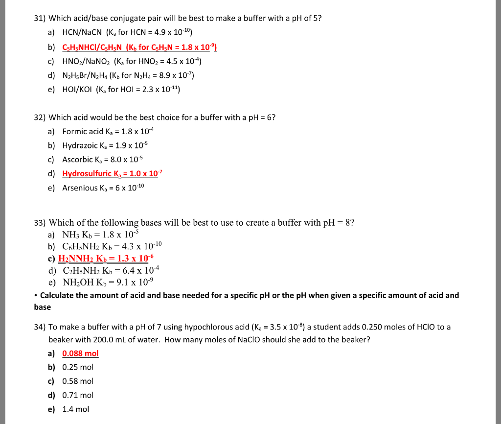Solved 31) Which acid/base conjugate pair will be best to | Chegg.com