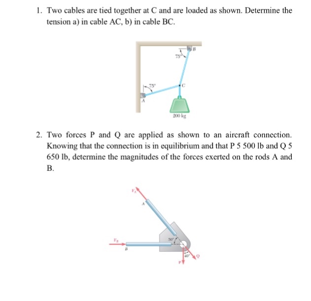 Solved Two cables are lied together at C and are loaded as | Chegg.com