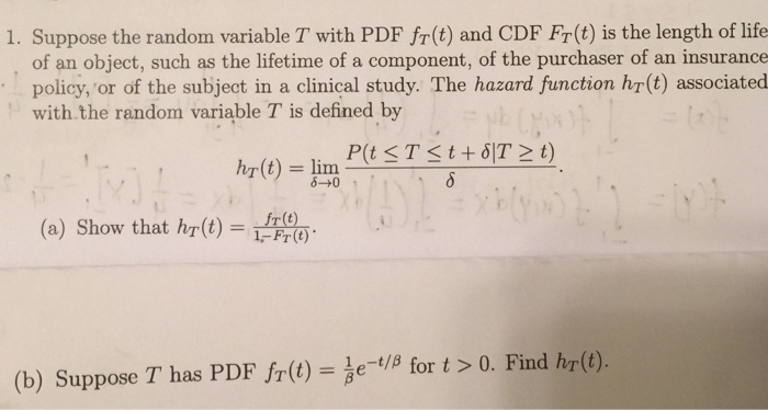 Solved Suppose the random variable T with PDF f_T(t) and CDF | Chegg.com