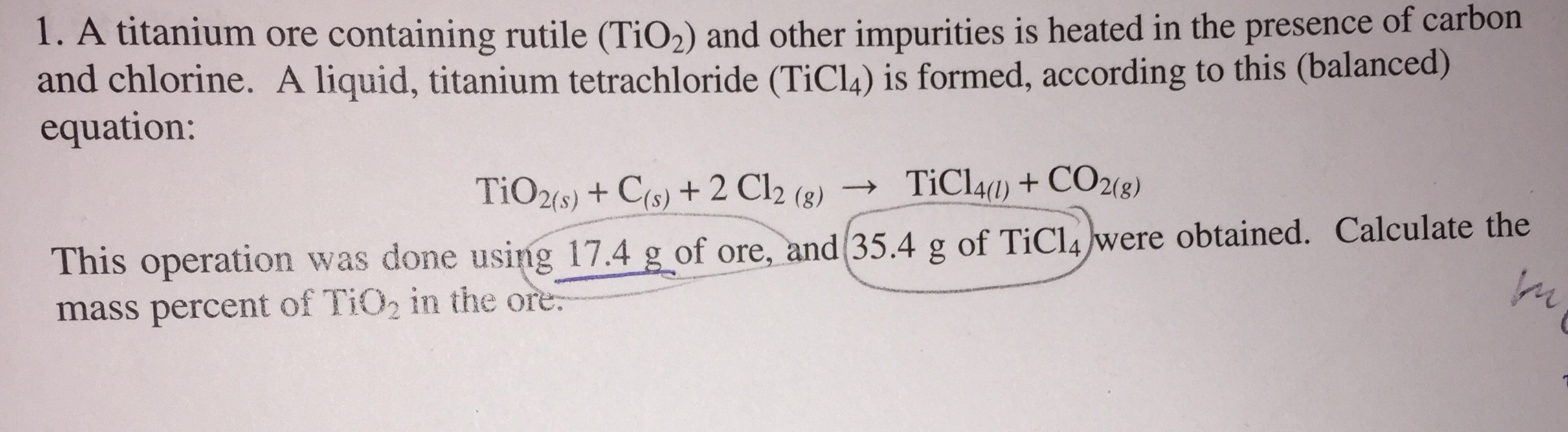 Solved 1. A titanium ore containing rutile (Ti02) and other | Chegg.com