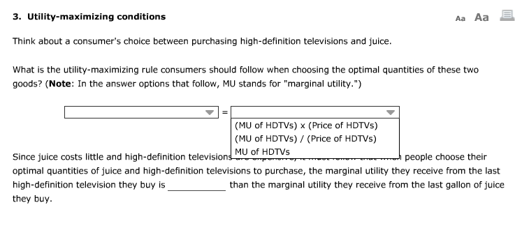 Solved Aa Aa 3. Utility-maximizing conditions Think about a | Chegg.com