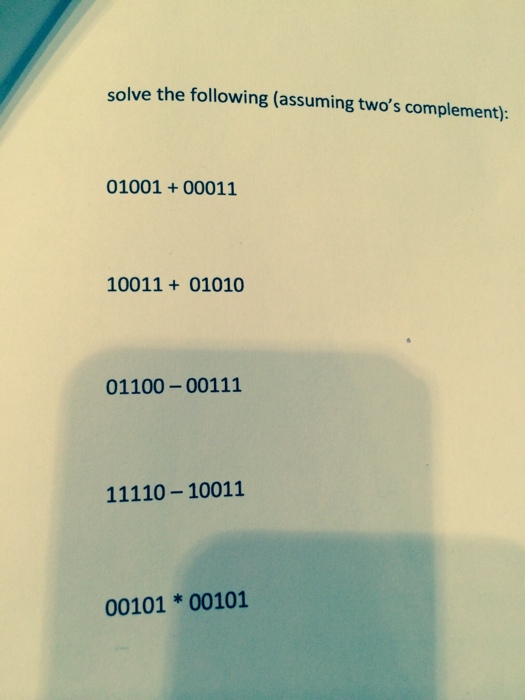 Solved Solve the following (assuming two's complement): | Chegg.com