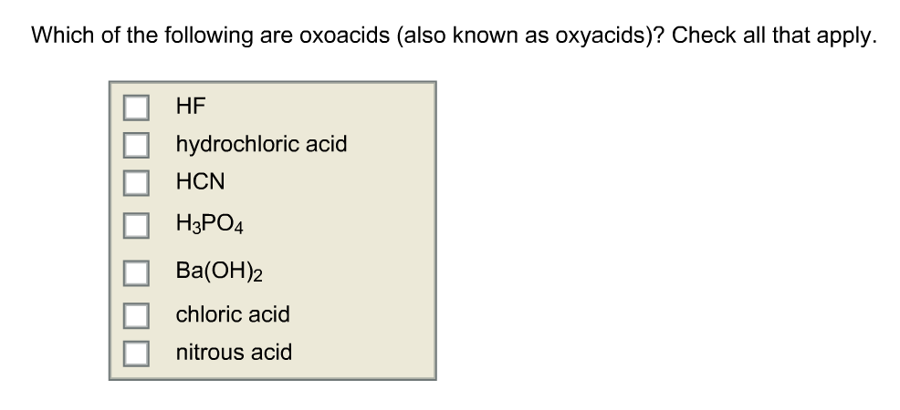Solved Which of the following are oxoacids (also known as | Chegg.com