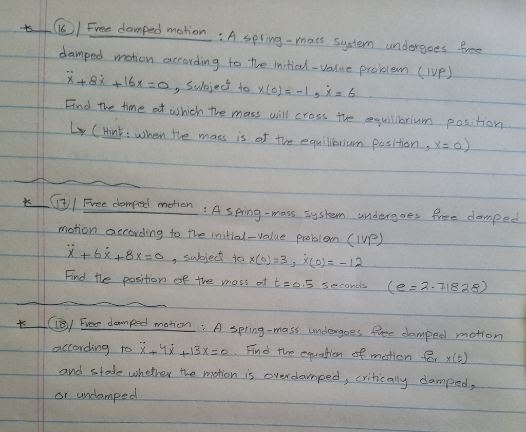 Solved Free Damped Motion A Spring Mass System Undergoes