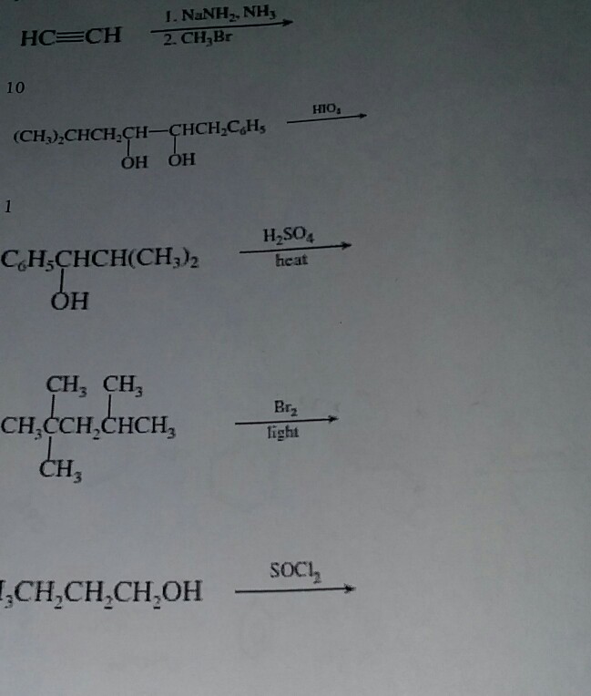 Solved I. NaNH2. NH 10 HIO (CH,),CHCH, CHー-CH CH,GH5 H OH | Chegg.com