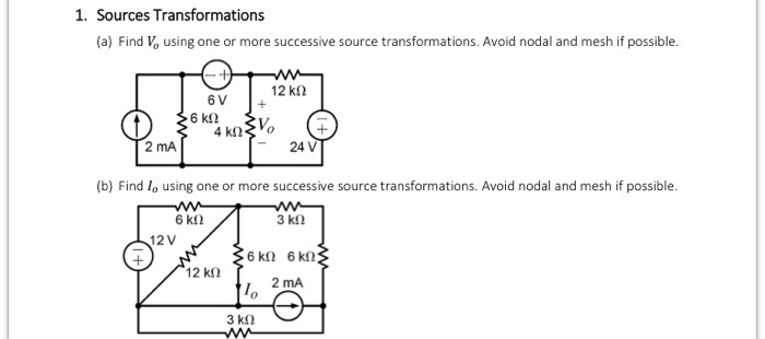 Solved 1. Sources Transformations (a) Find Vo using one or | Chegg.com