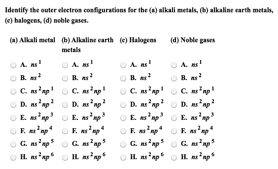 Solved Identify the outer electron configurations for the | Chegg.com