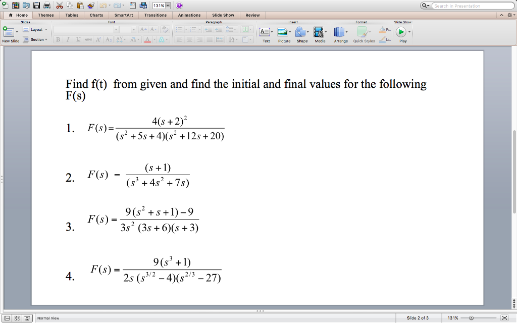 Solved Find f(t) from given and find the initial and final | Chegg.com