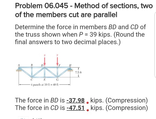 Solved Problem 06.045 - Method of sections, two of the | Chegg.com