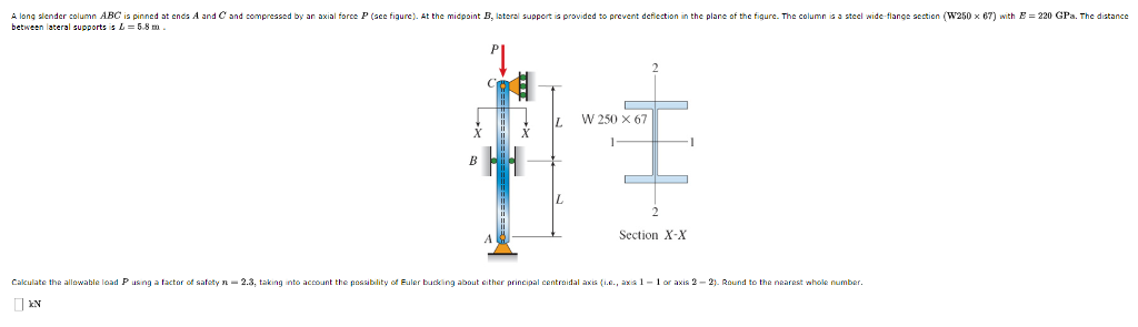 Solved A long slender column ABC is pinned at encs A and C | Chegg.com